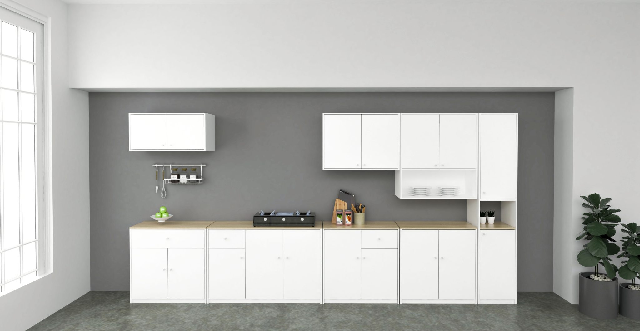 LUNA 2 Doors Base Kitchen Storage Cabinet-White - FurnitureDirect.com.my