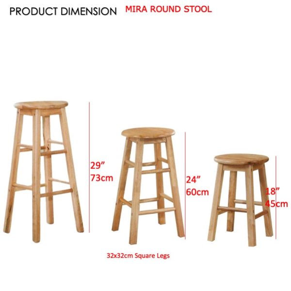 Furniture Direct MIRA 24" Full Solid Wood Round Stool- 3 Colors ...