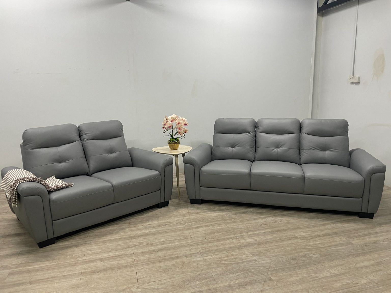 LEESA Synthetic Fabric 1+2+3 Seater Sofa Set-Grey - FurnitureDirect.com.my