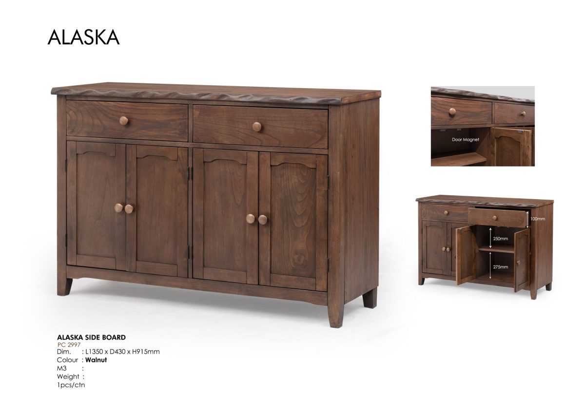 ALASKA 135CM Wood Veneer Sideboard-Walnut - FurnitureDirect.com.my