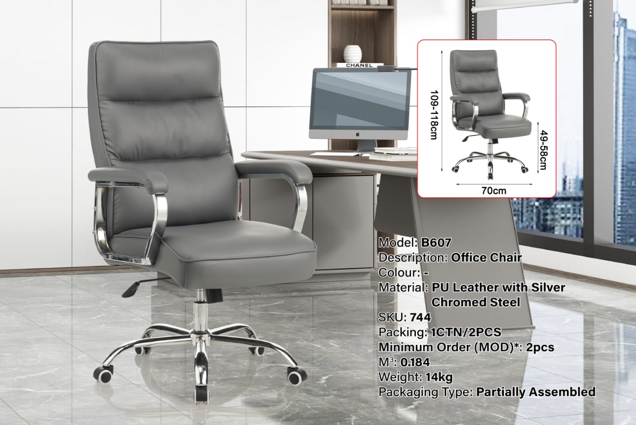 B607 PU Leather Director Chair-Grey - FurnitureDirect.com.my