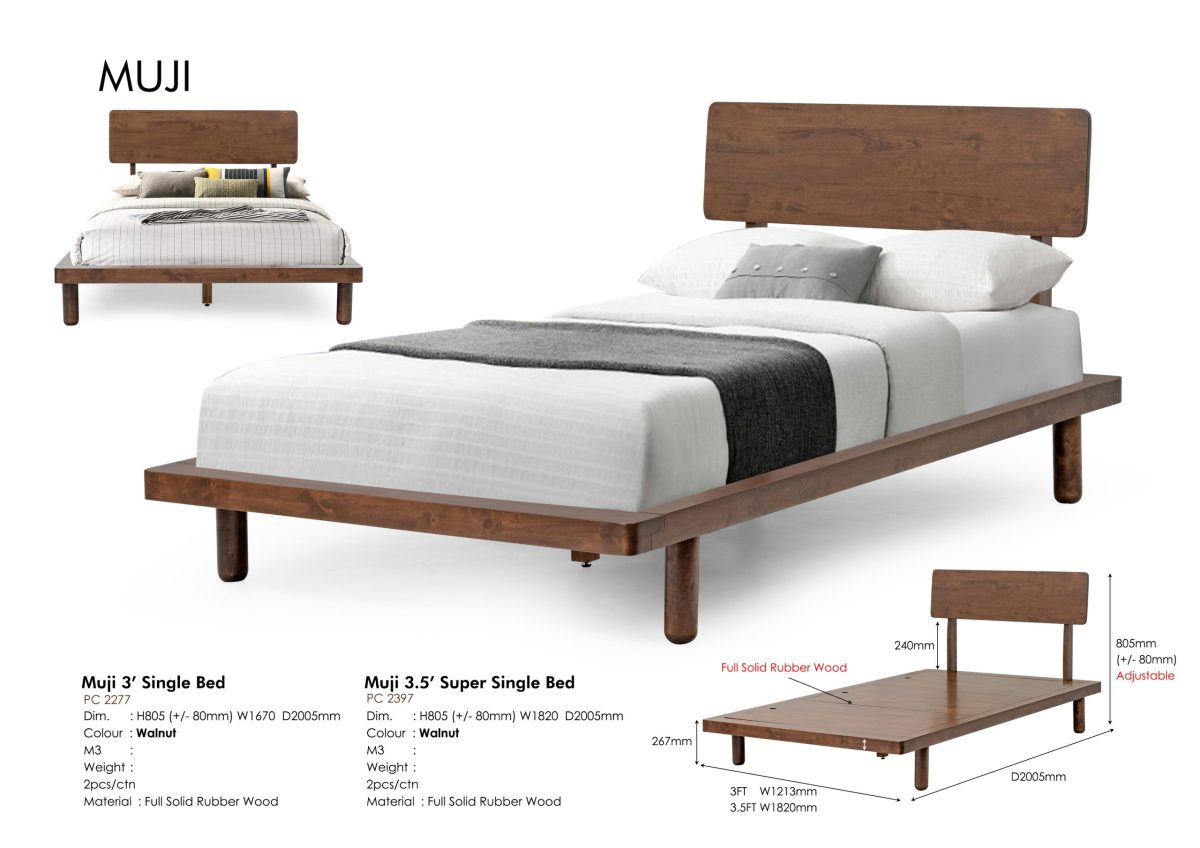 TOSHIKO Full Solid Wood Single Size Bed Frame-Walnut - FurnitureDirect ...