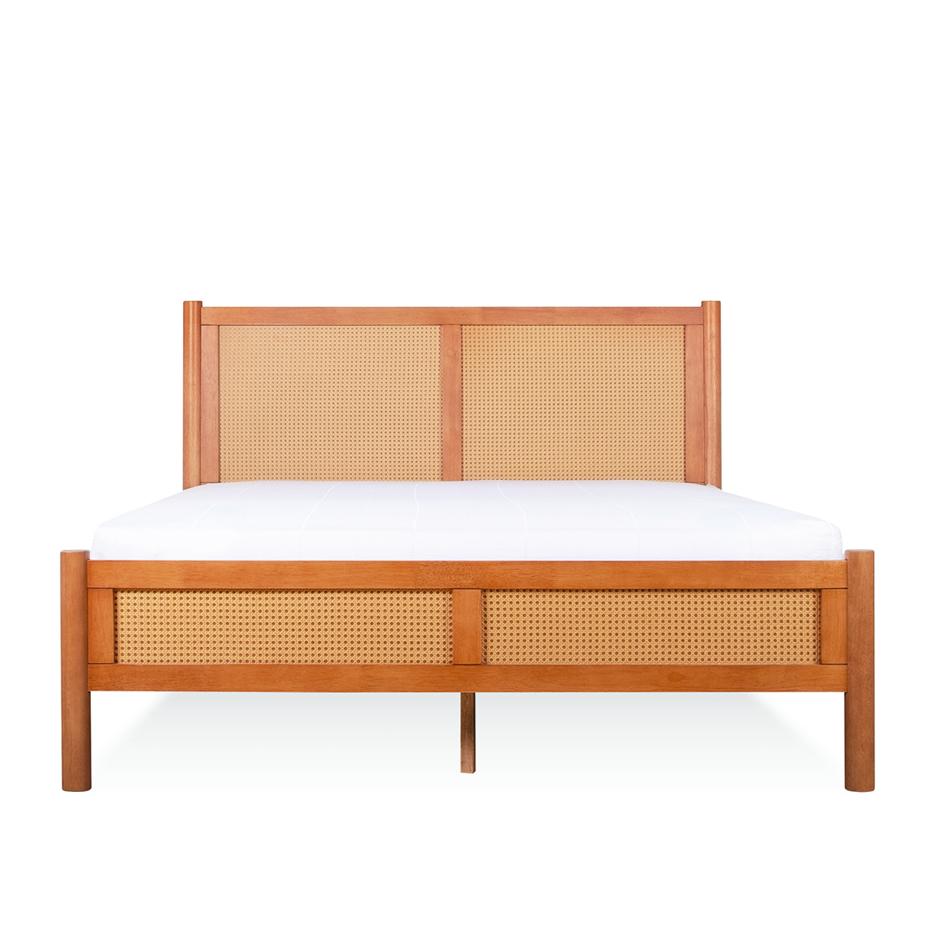 MOGAN Solid Wood With Rattan Bed Frame-2 Sizes - FurnitureDirect.com.my