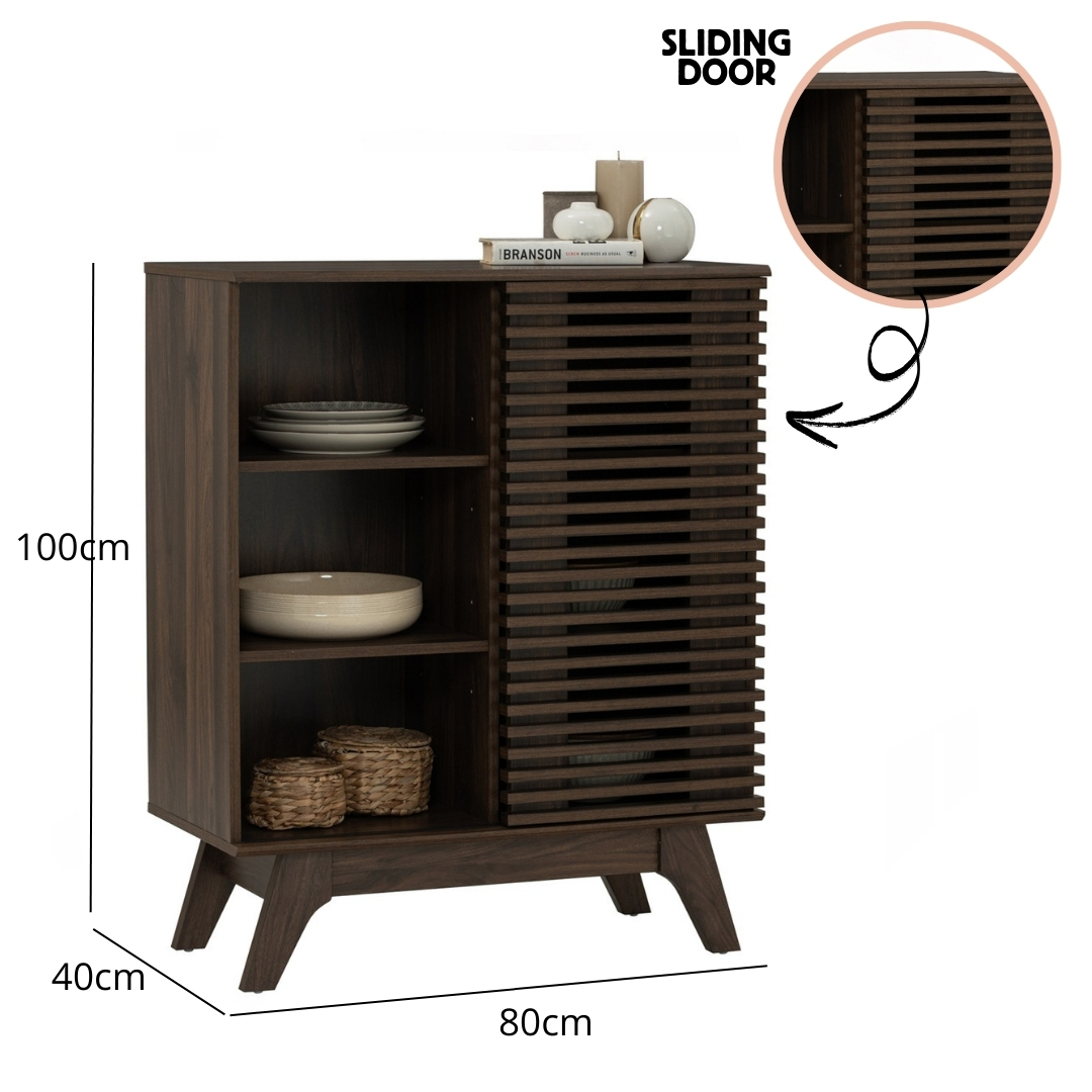 PRADO 80cm Slatted Wood Compact Sideboard-Walnut - FurnitureDirect.com.my